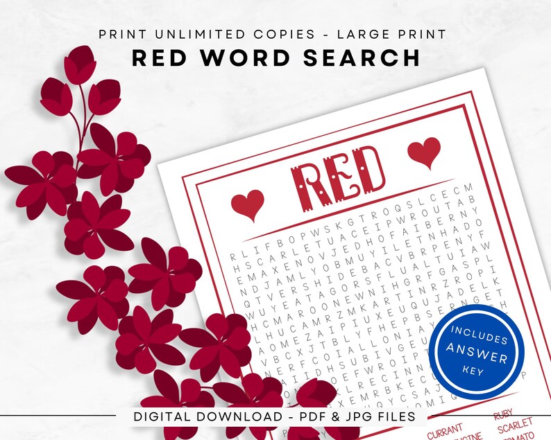 Red Word Search for Instant Download | Art Teacher Discussion of Color ...