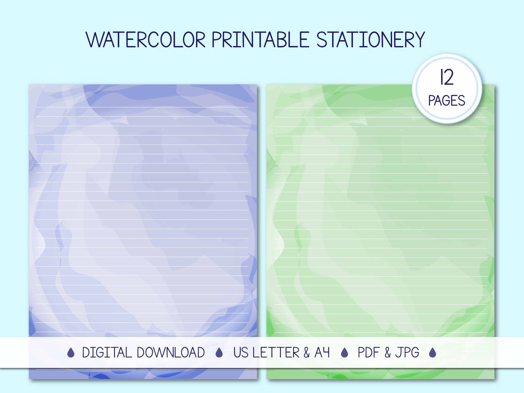Watercolor Printable Stationery | Writing Paper for Instant Download ...