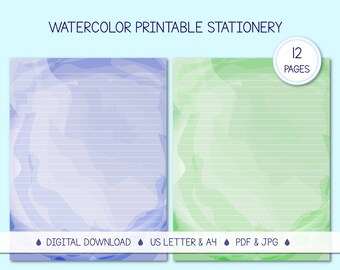 Printable Stationery, Watercolor Wash, Pastels, Lined, Unlined, Letter ...