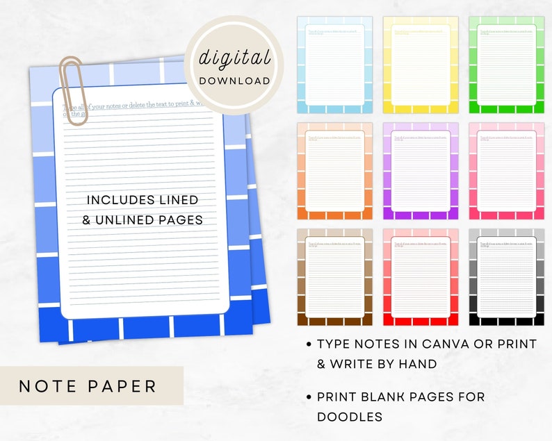 Binder Cover Set With Note Paper Edit on Canva, Download, Print Great ...