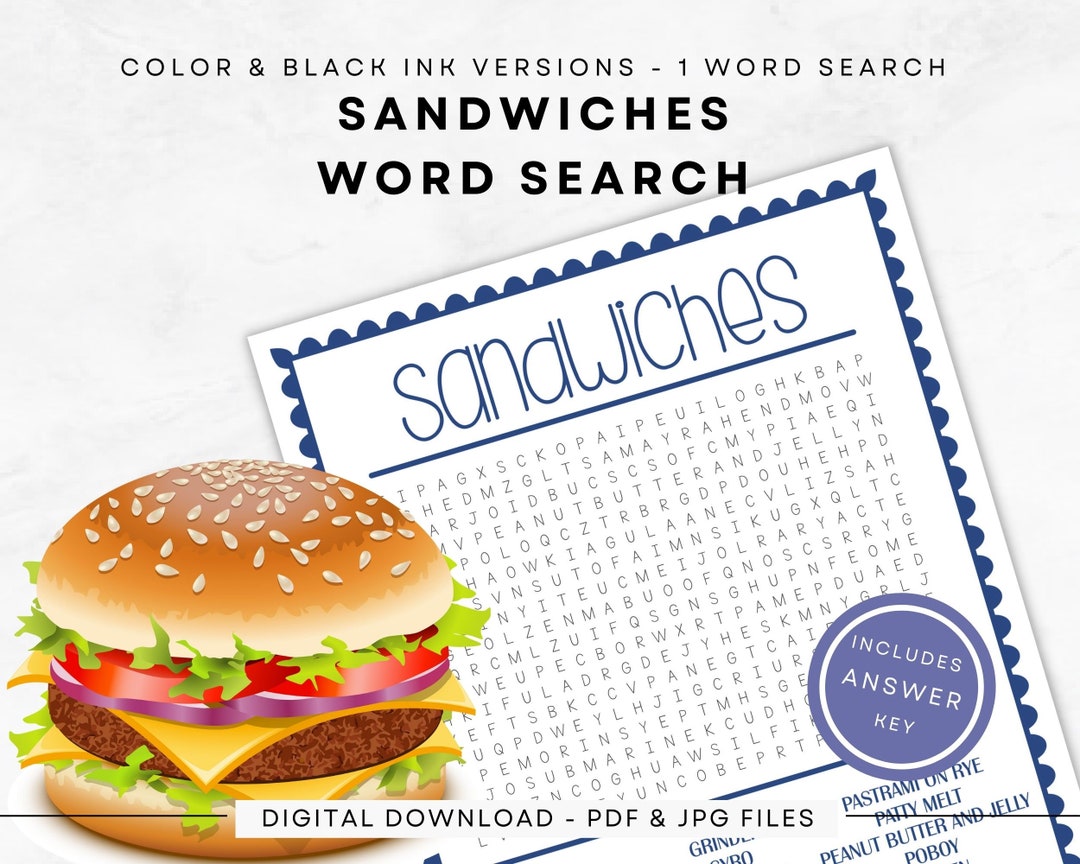 Sandwiches Word Search Puzzle: US Letter Size (digital Download) - Etsy