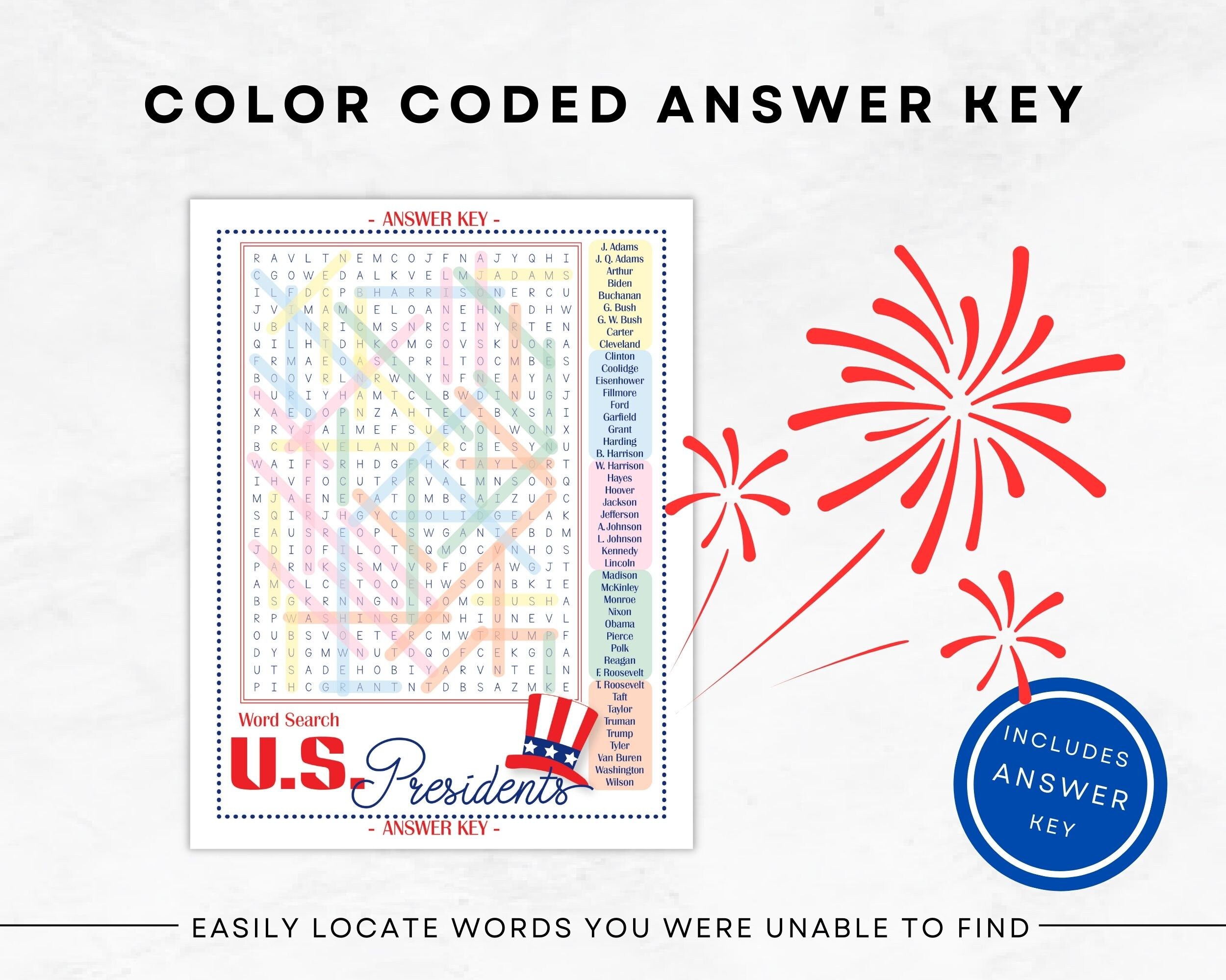 US Presidents Word Search | Instant Download Patriotic Puzzle, Party ...