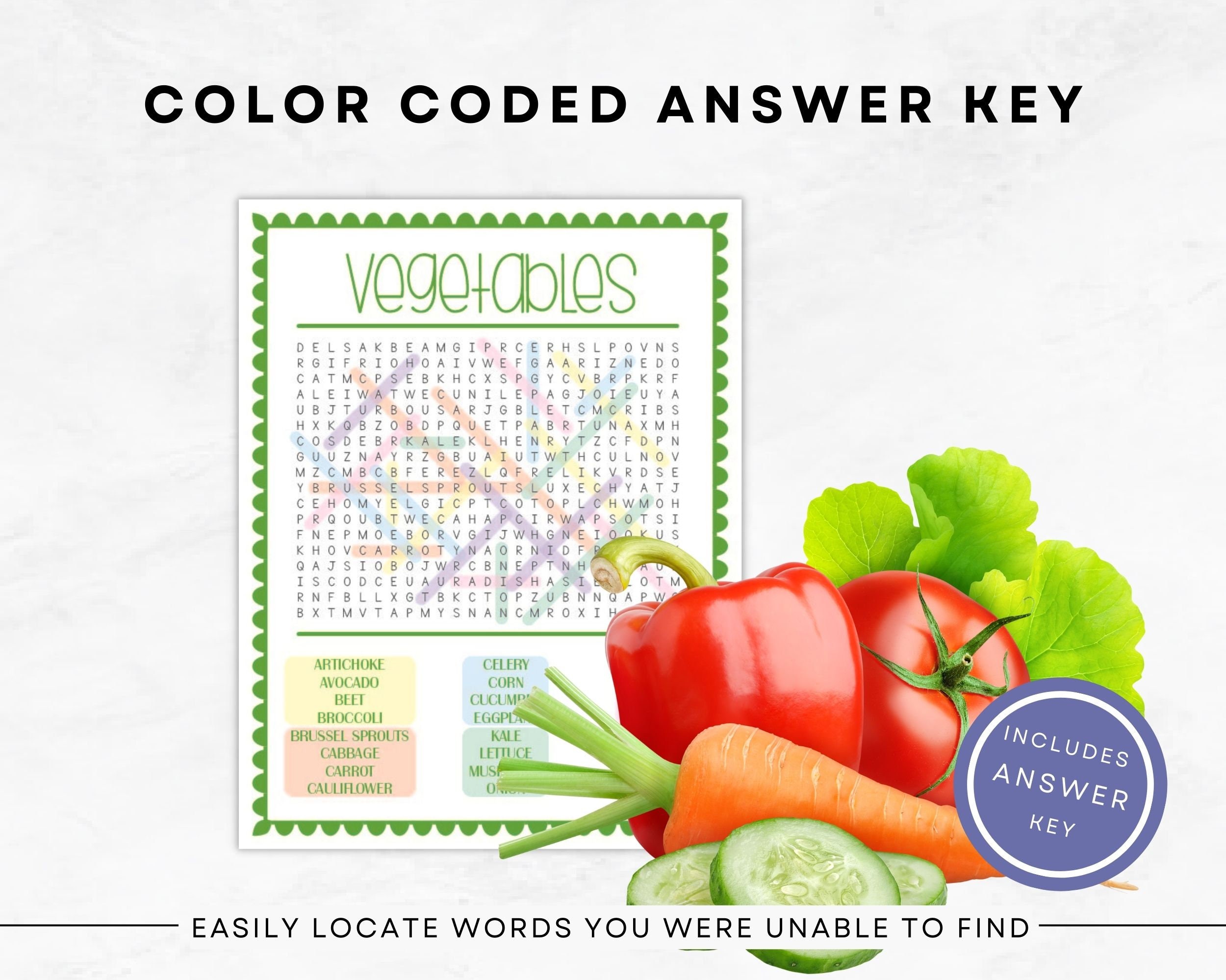 Vegetables Word Search, Instant Download | Print in Color/black Ink ...