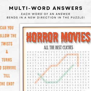 Horror Movie Word Search for Halloween, Instant Download, Great Party ...