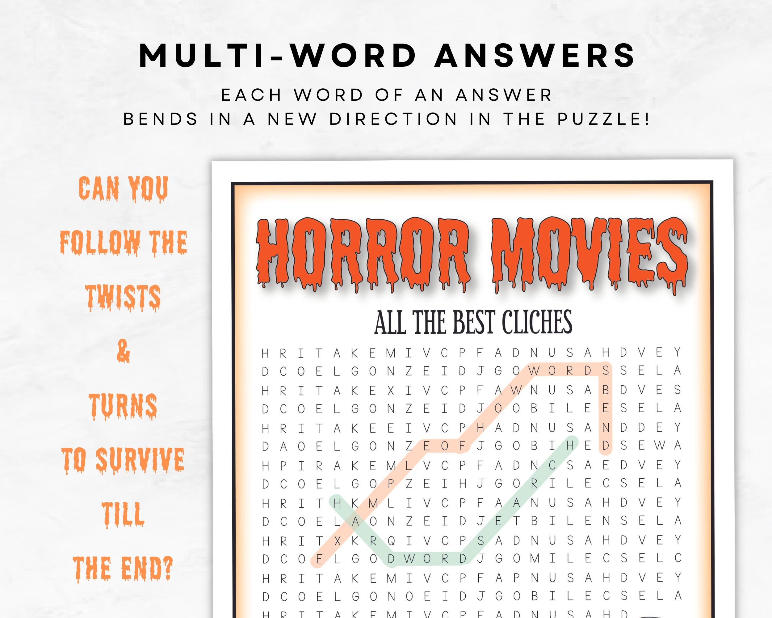 Horror Movie Word Search for Halloween, Instant Download, Great Party ...