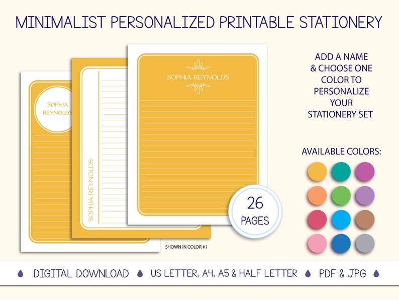 Minimalist Personalized Printable Stationery Digital Note Paper for ...