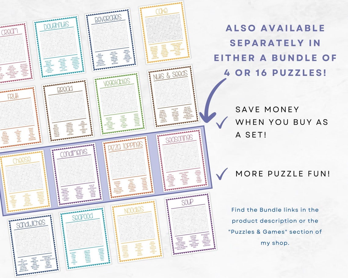 Condiments Word Search, Instant Download Print in Color/black Ink US ...