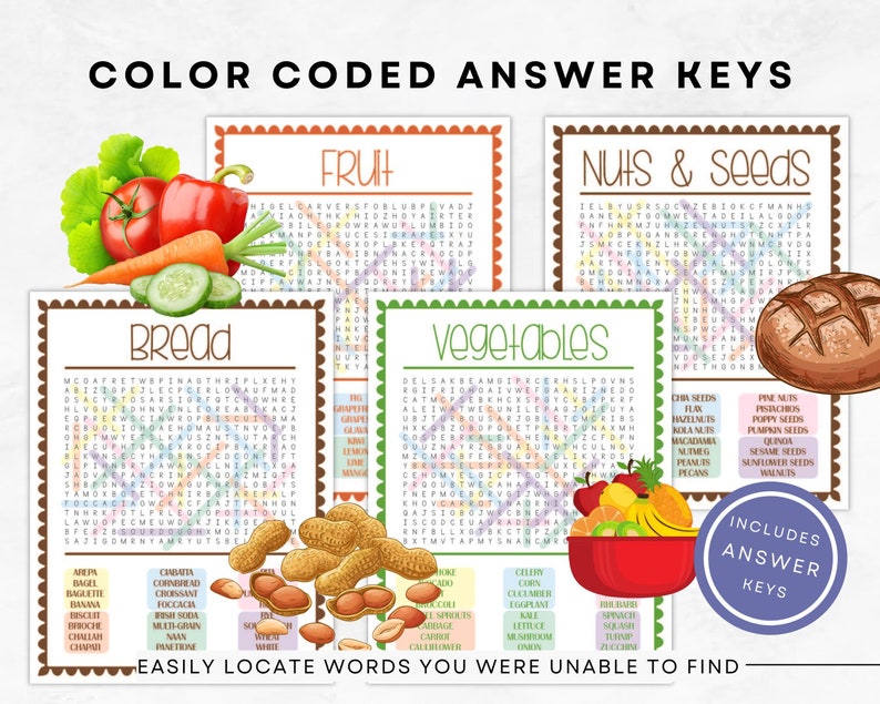 Food Word Search Puzzle Bundle, Printable Brain Game (digital Download ...