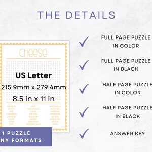 Cheese Word Search, Instant Download | Print in Color/black Ink | US ...