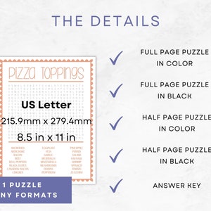 Pizza Toppings Word Search, Instant Download | Print in Color/black Ink ...