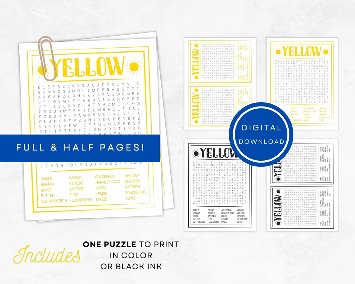 Yellow Word Search for Instant Download Art Teacher - Etsy
