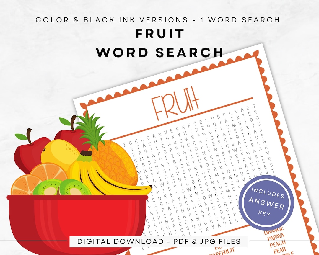 Fruit Word Search, Instant Download | Print in Color/black Ink | US ...