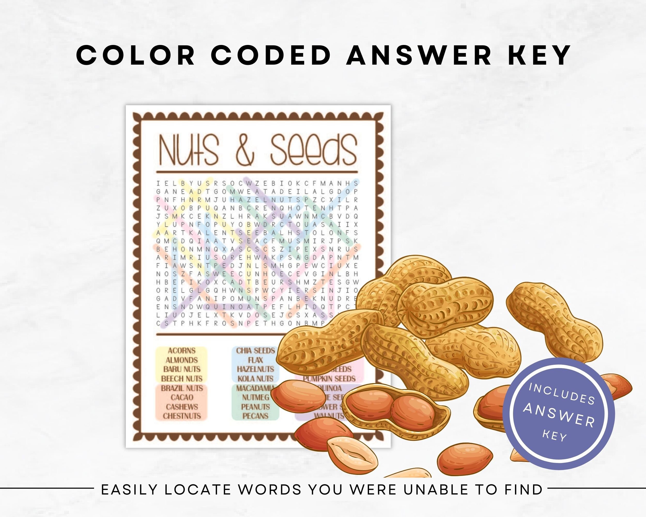 Nuts & Seeds Word Search, Instant Download | Print in Color/black Ink ...