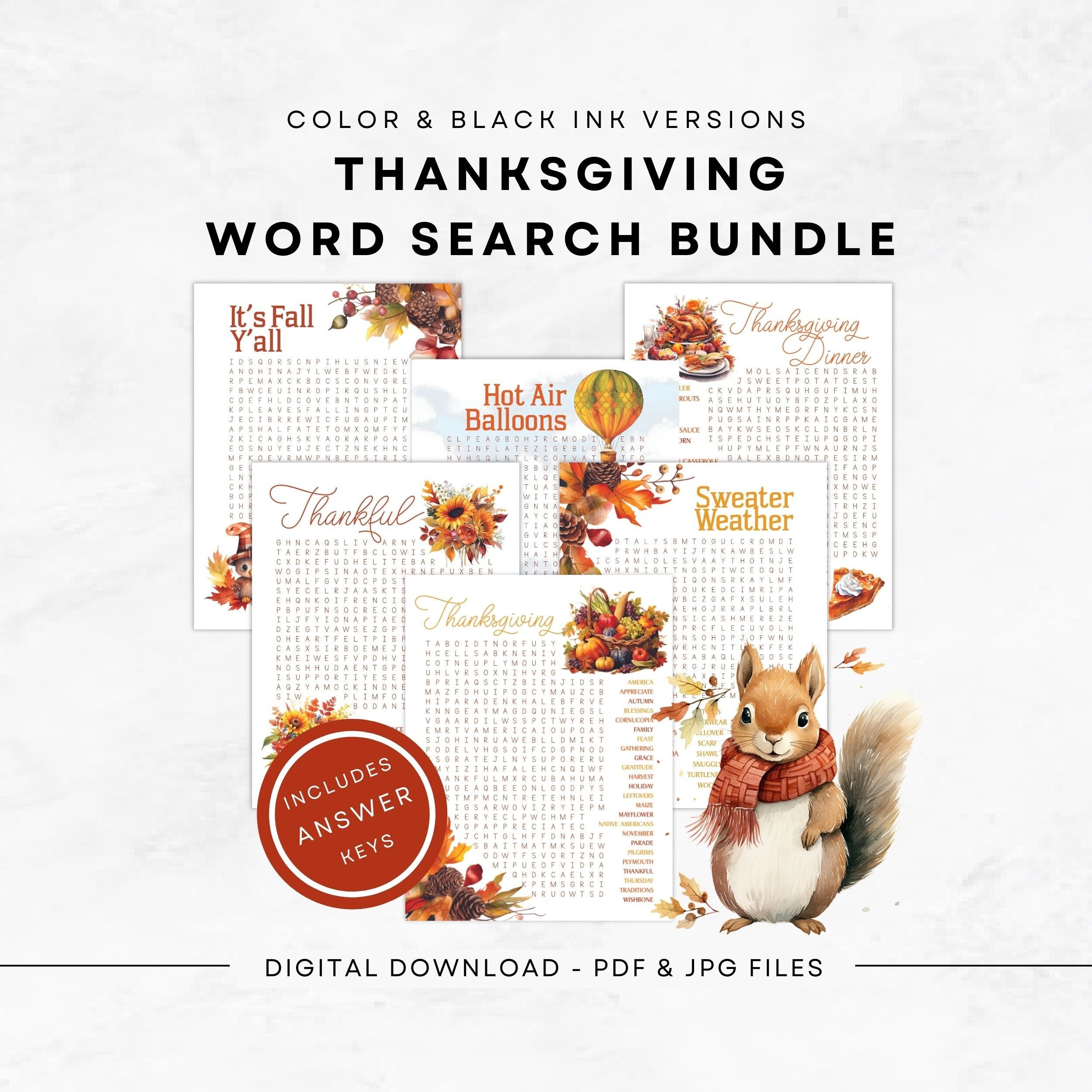 Autumn Word Search Bundle, Digital Download, Family Thanksgiving ...