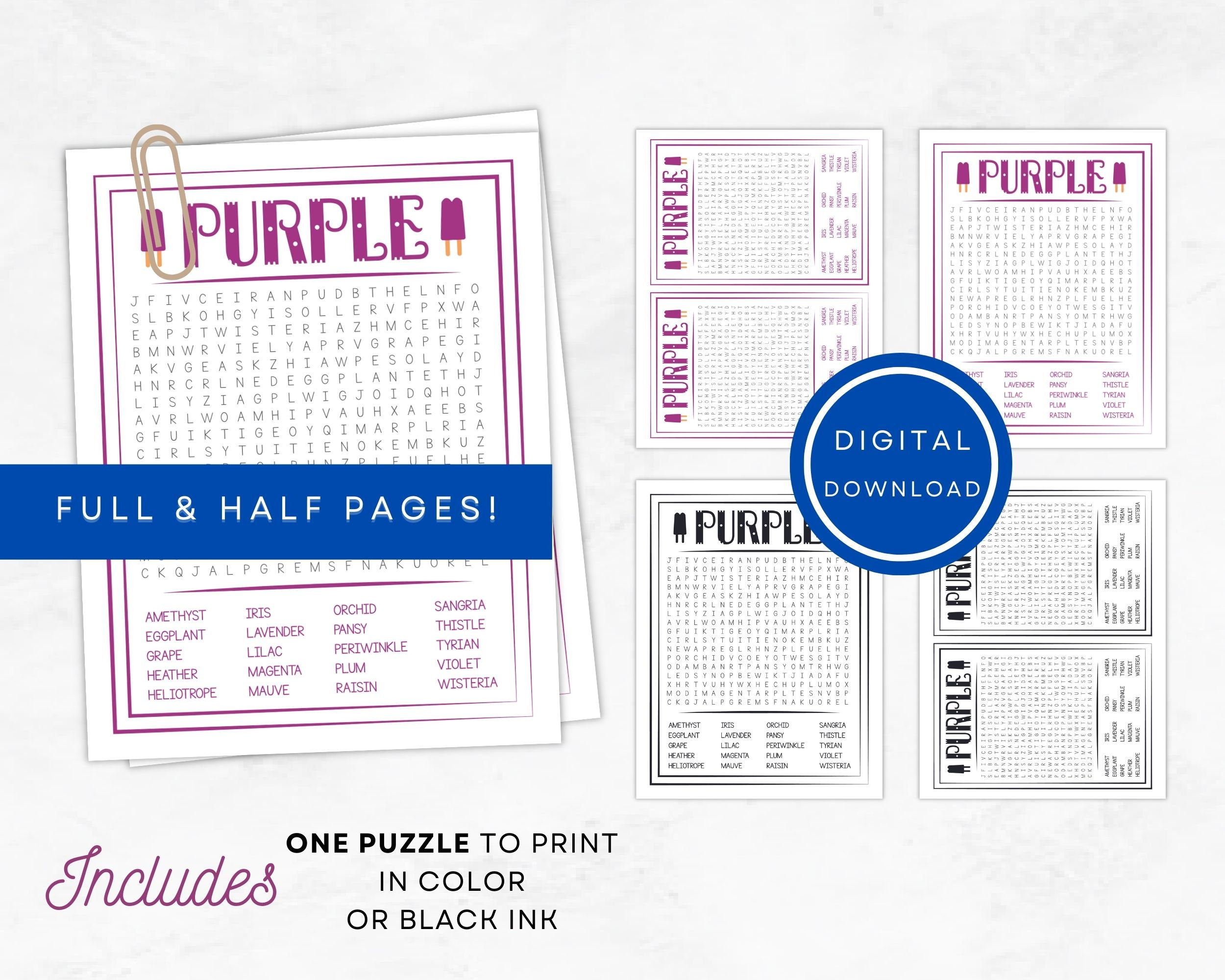 Purple Word Search for Instant Download Art Teacher Discussion of Color ...
