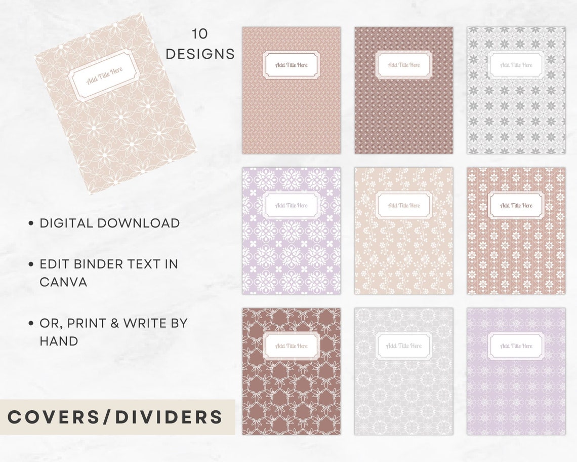 Binder Cover Set With Note Paper Edit on Canva, Download, Print Great ...