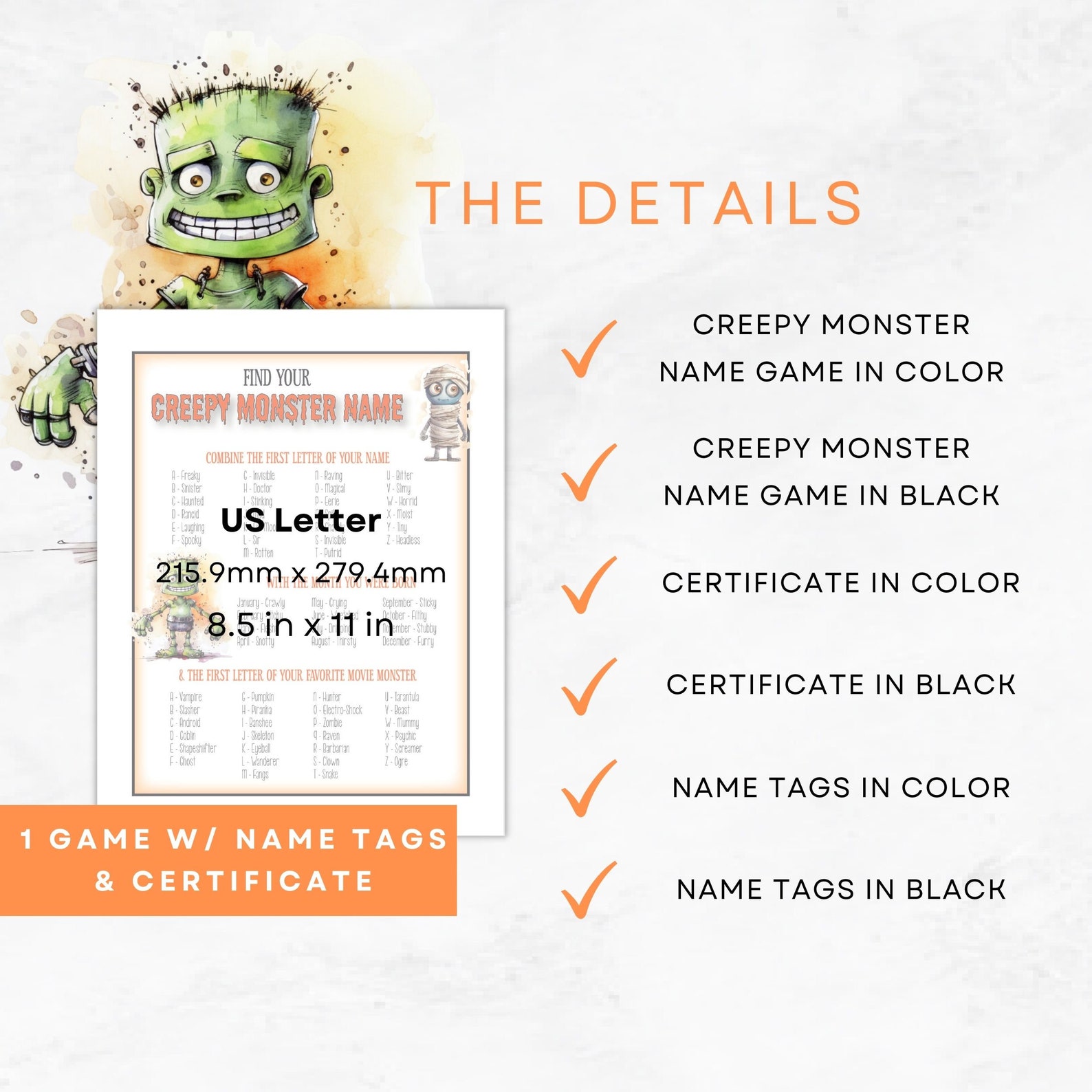 Spooky Halloween Monster Name Game, Printable Party Activity for Kids ...