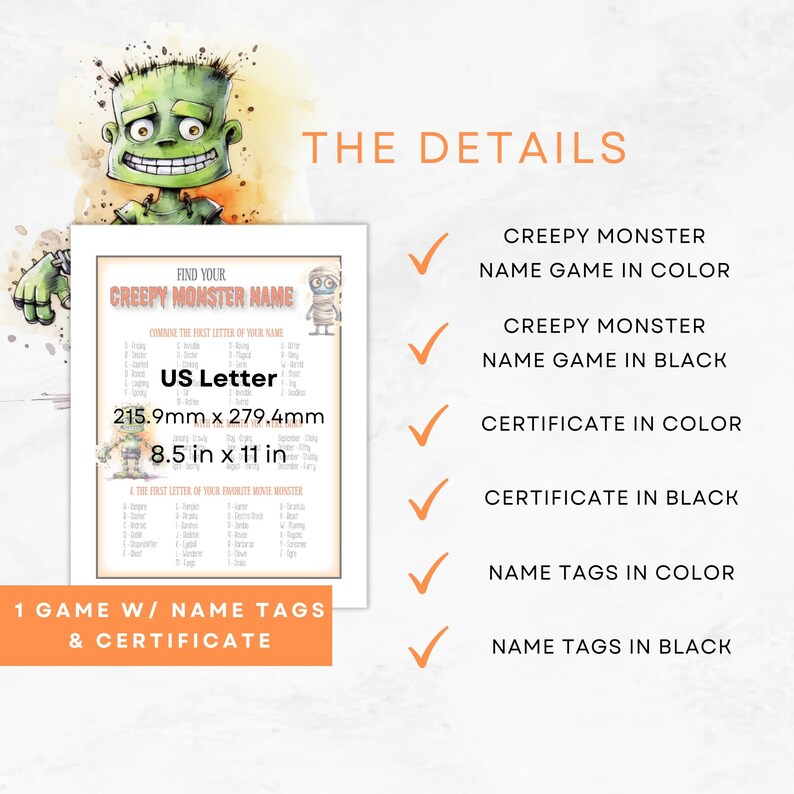 Spooky Halloween Monster Name Game, Printable Party Activity (digital ...