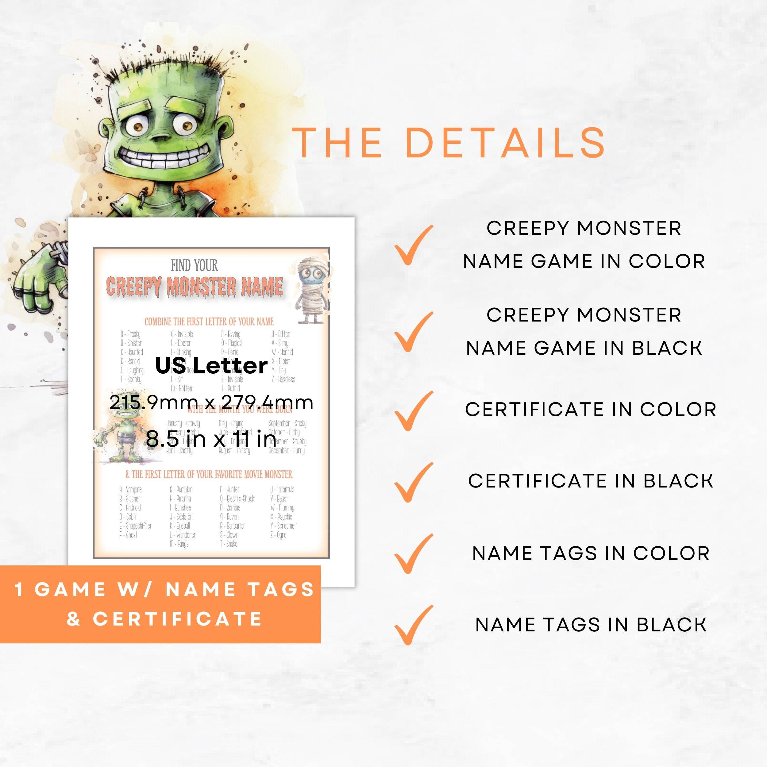 Spooky Halloween Monster Name Game, Printable Party Activity for Kids ...