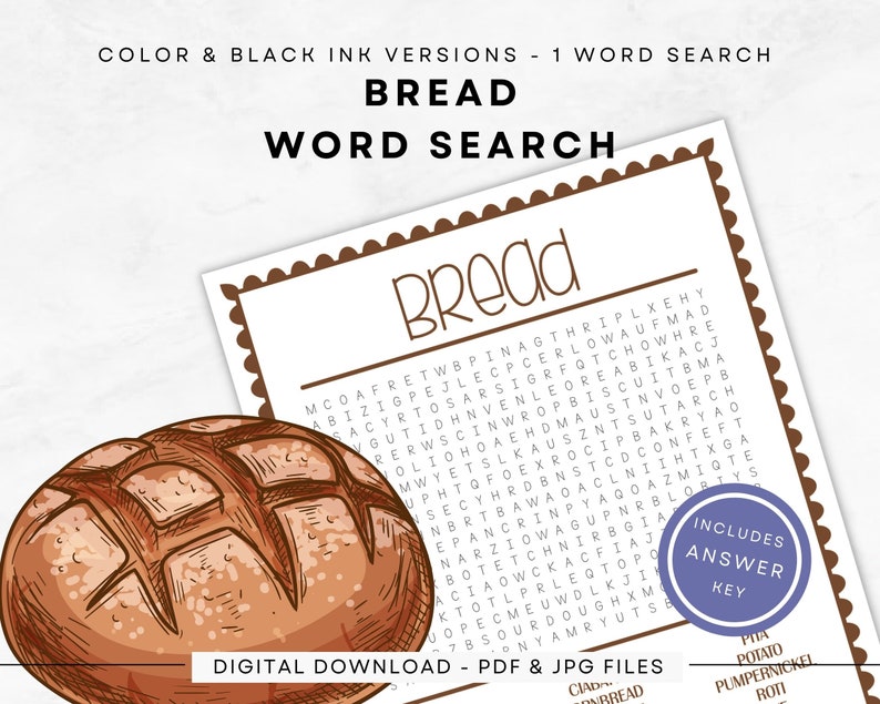 Bread Word Search Puzzle: Printable Game (PDF & JPG) - Etsy