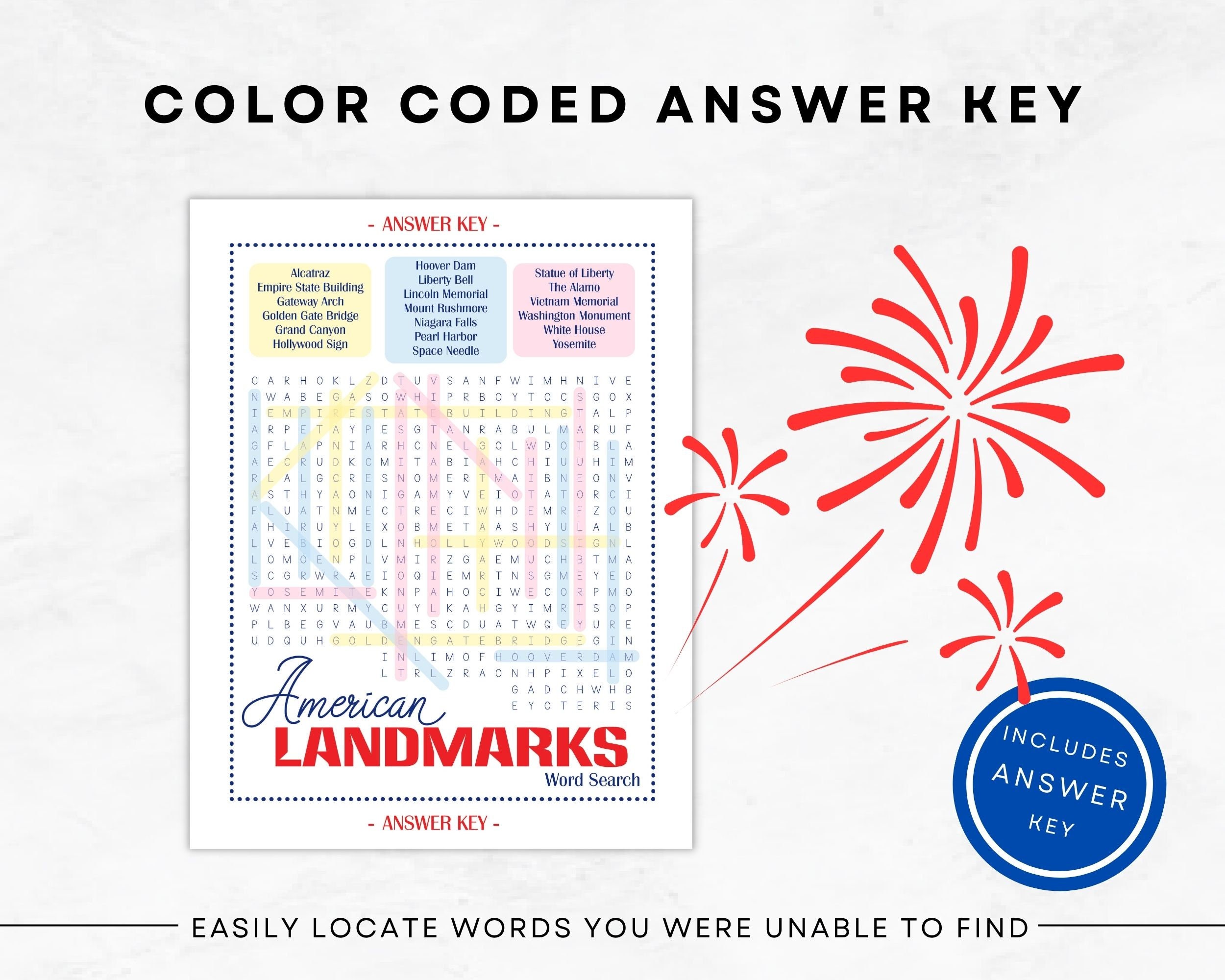 American Landmarks Word Search | Instant Download Patriotic Puzzle ...