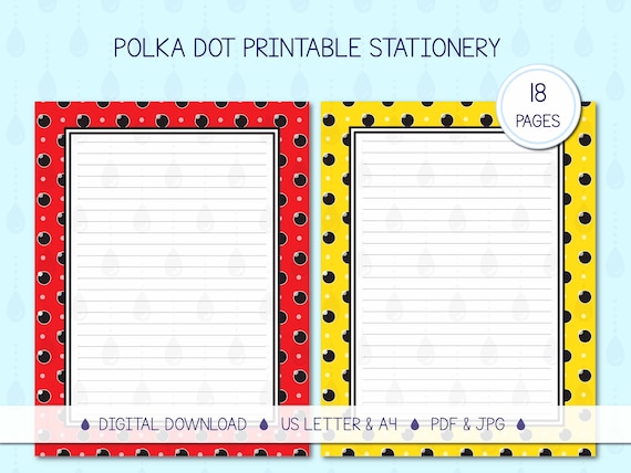 Polka Dot Printable Stationery Writing Paper for Instant - Etsy