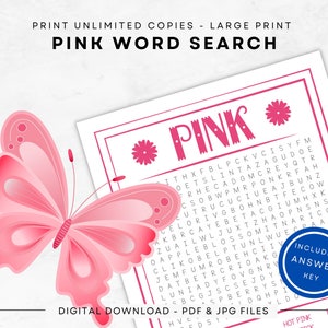 Pink Word Search Puzzle | Art Teacher Activity (PDF & JPG) - Etsy