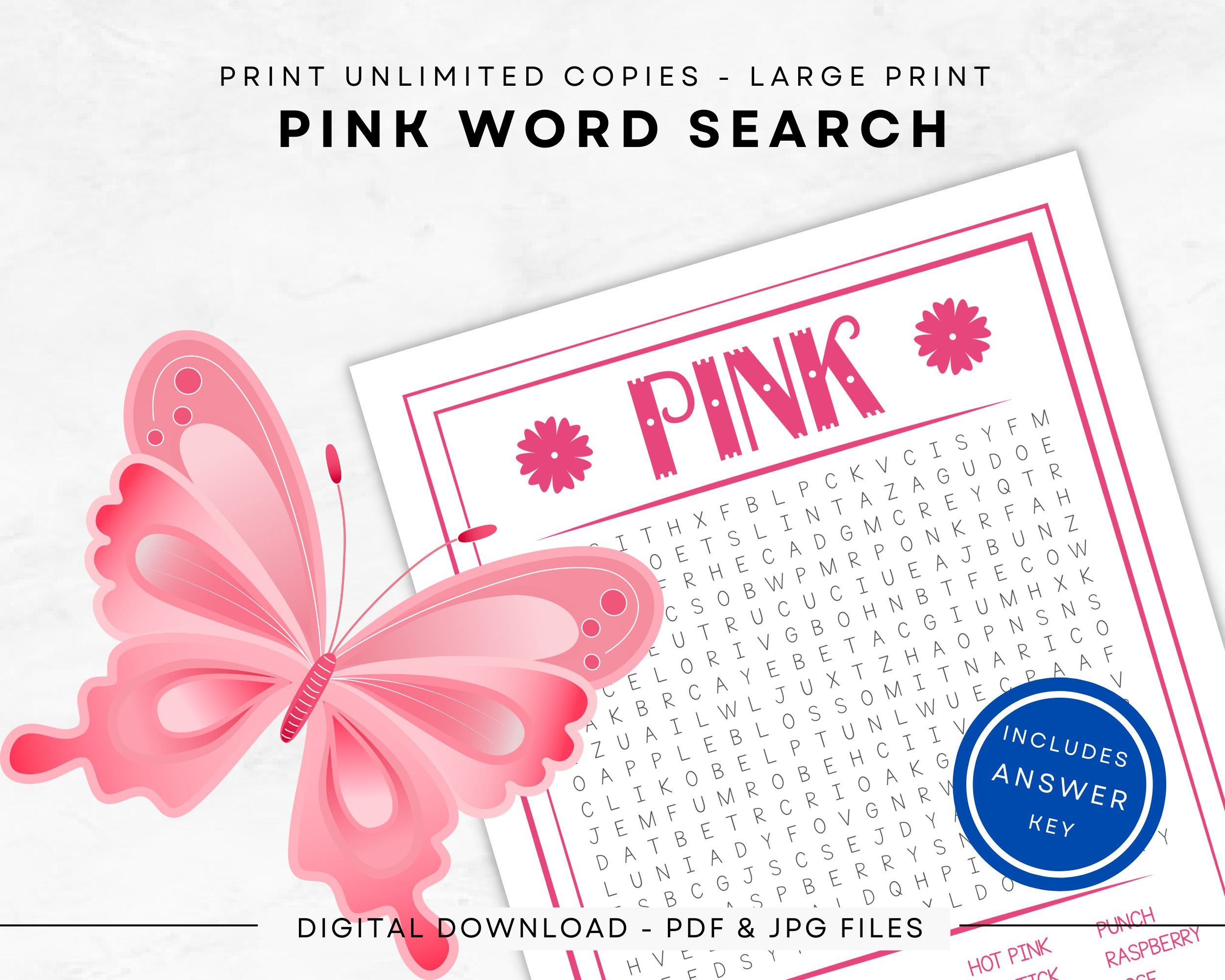 Pink Word Search for Instant Download Art Teacher Discussion of Color ...