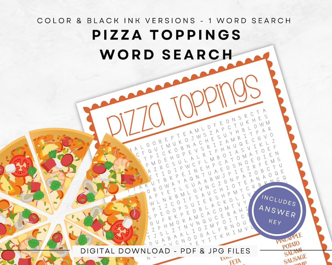 Pizza Toppings Word Search, Instant Download | Print in Color/black Ink ...