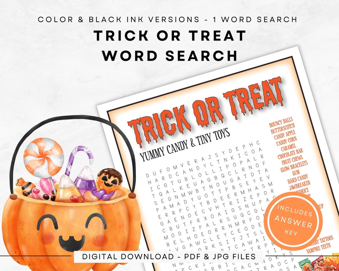 Trick or Treat Halloween Word Search, Instant Download, Great Party ...