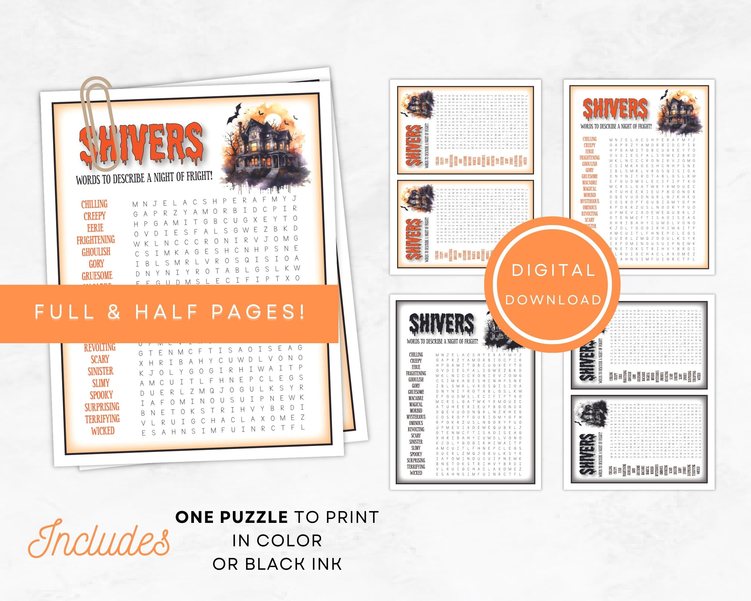Shivers Creepy Word Search for Halloween, Instant Download, Great Party ...