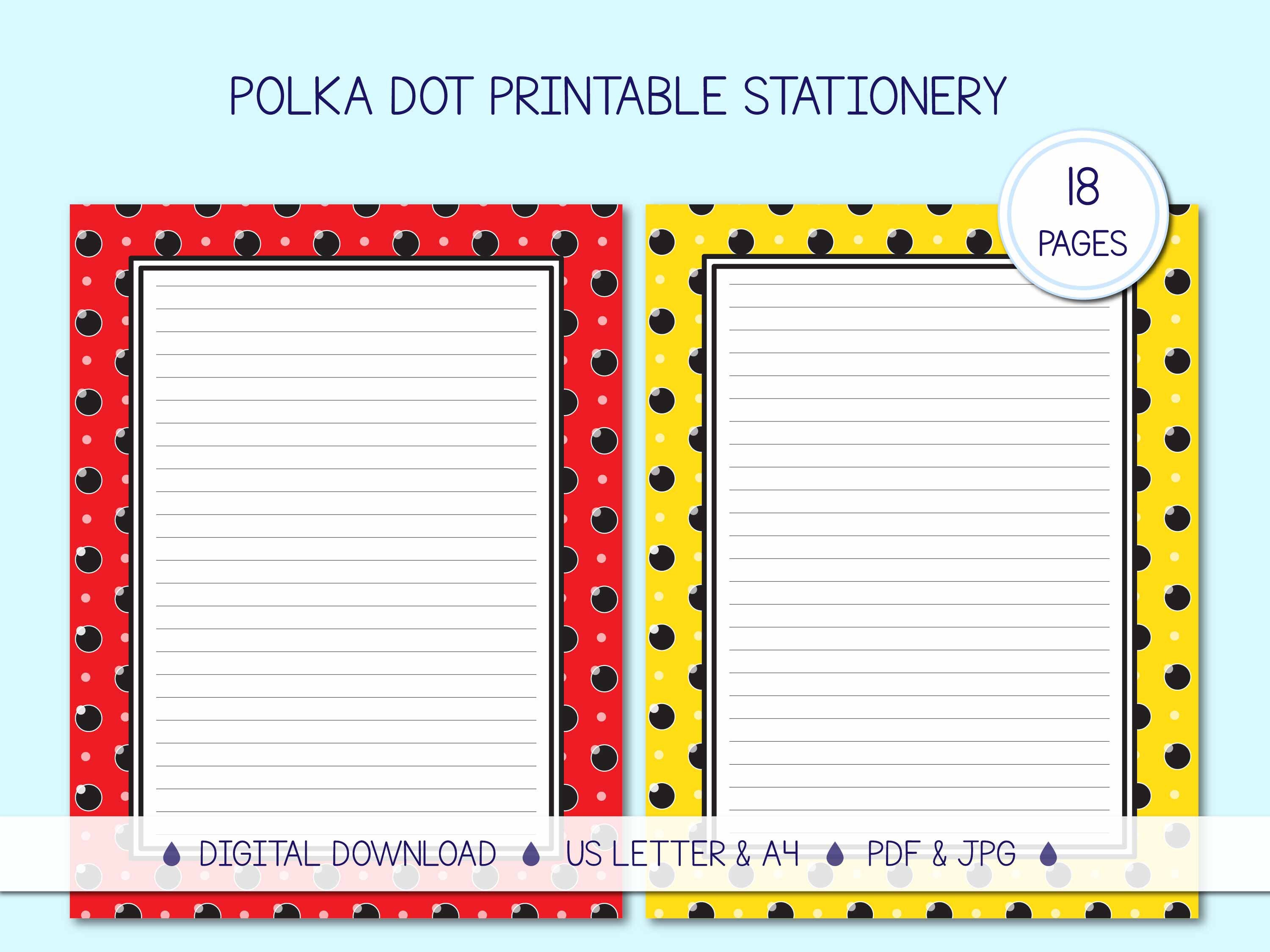 Polka Dot Stationery | Printable Note Paper, Lined & Unlined (digital ...