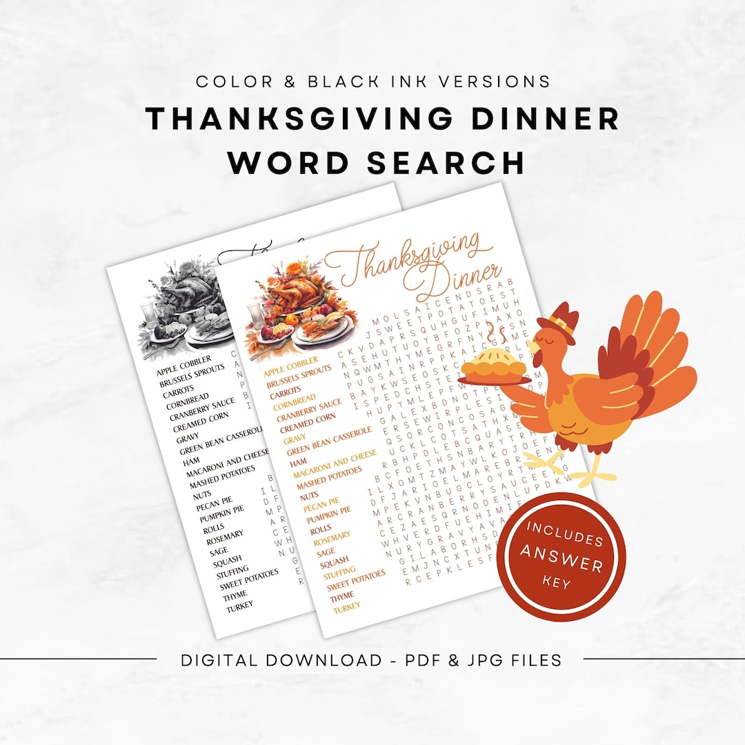 Thanksgiving Dinner Word Search, Instant Download, Kid's Activity ...