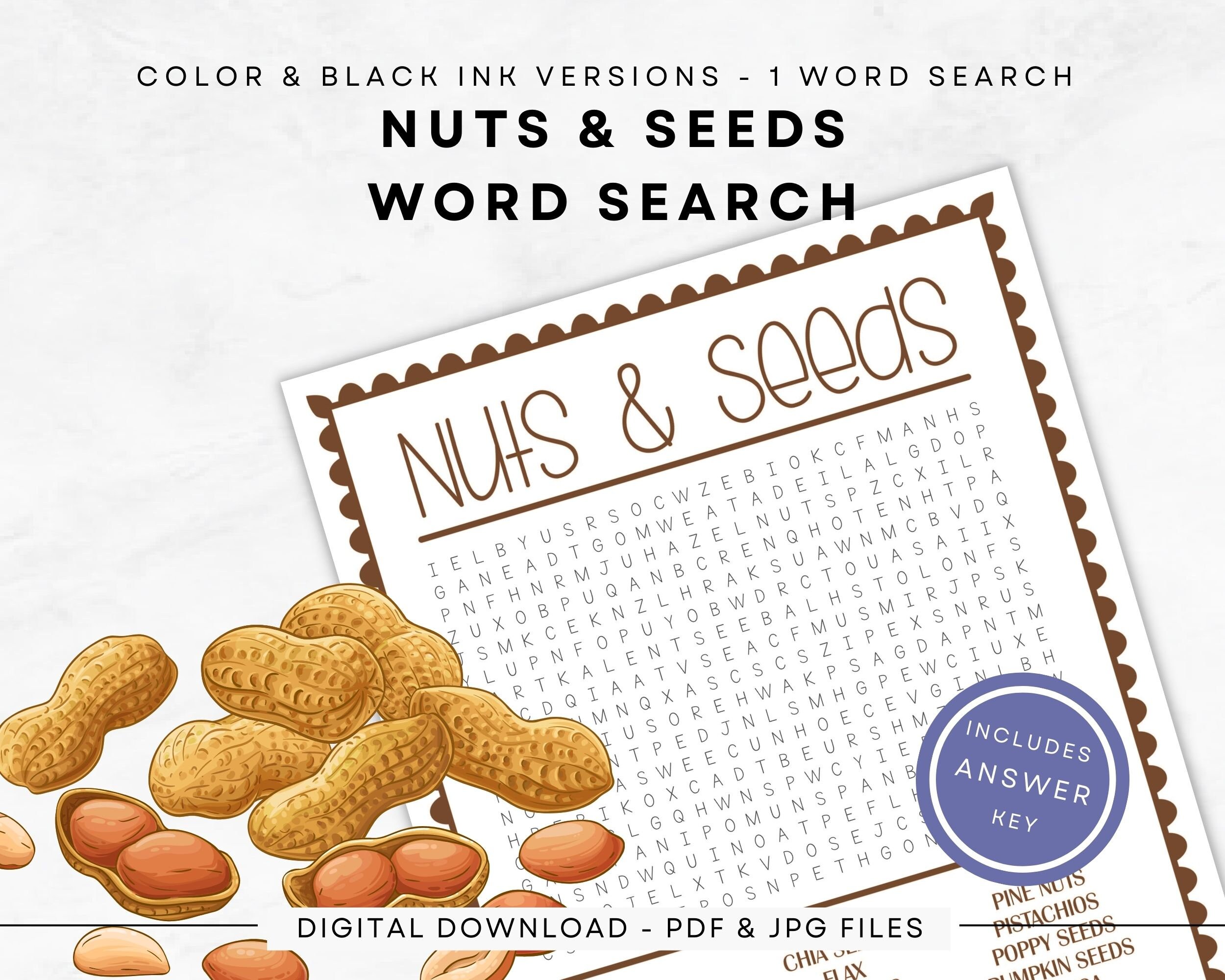 Nuts & Seeds Word Search, Instant Download | Print in Color/black Ink ...