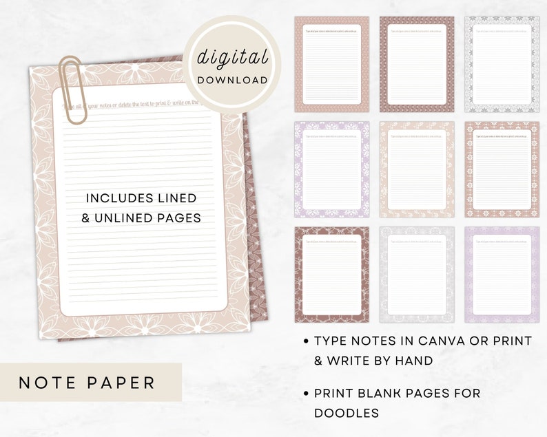 Binder Cover Set With Note Paper Edit on Canva, Download, Print Great ...