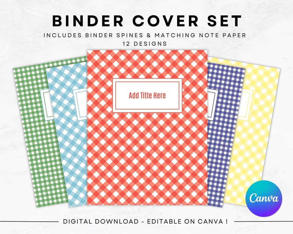 Gingham Binder Cover Set With Note Paper | Edit on Canva, Download ...