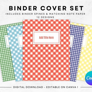 Gingham Binder Cover Set With Note Paper | Edit on Canva, Download ...