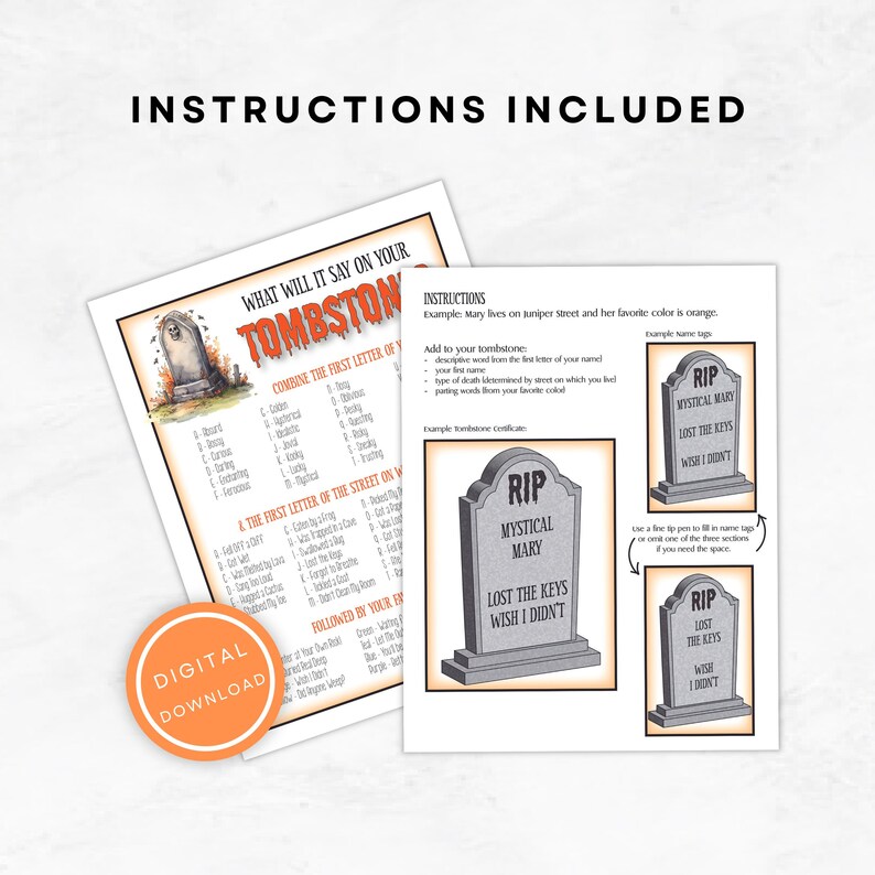Halloween Tombstone Game Printable Party Activity for Kids - Etsy