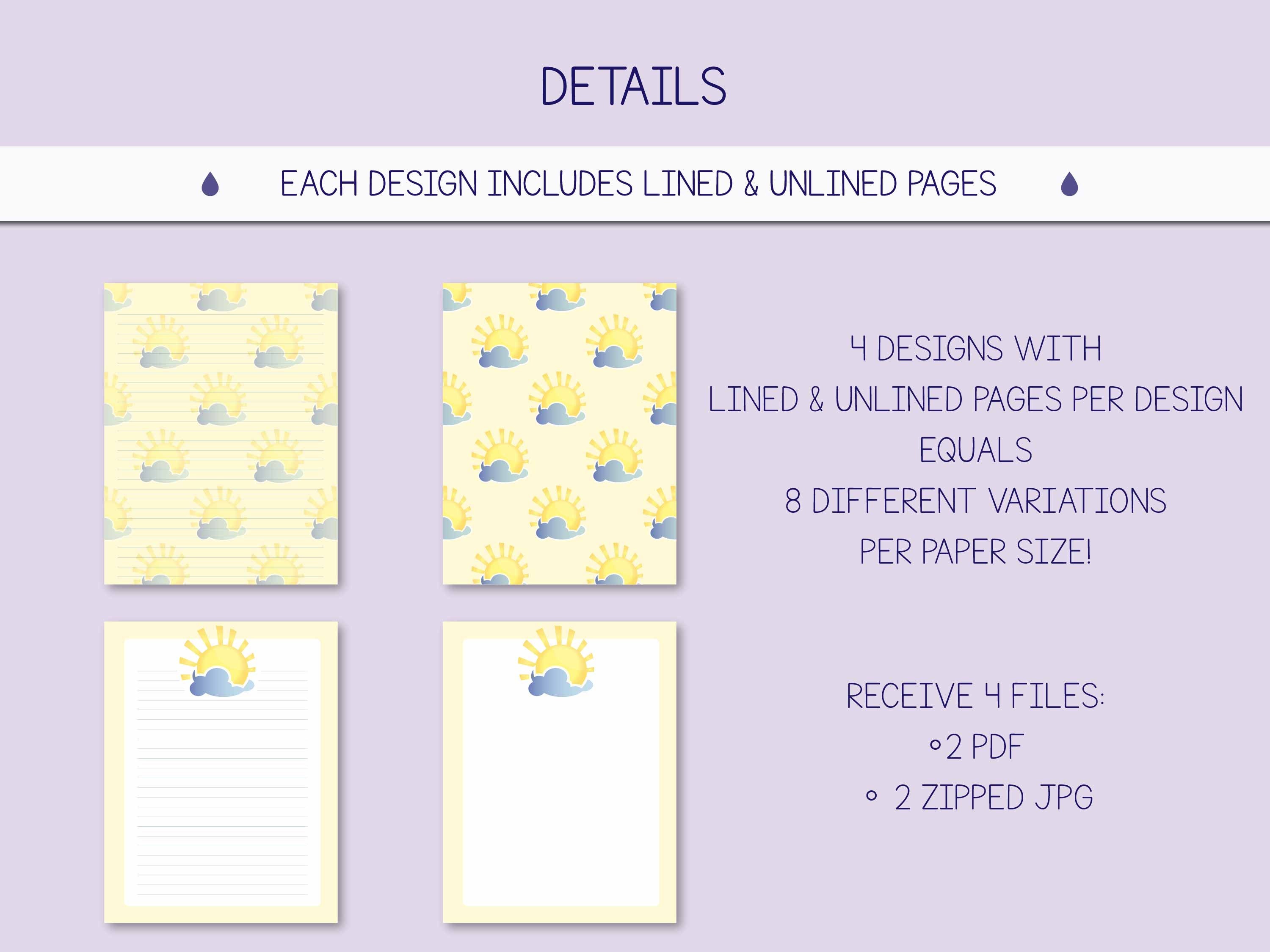 Sun Printable Stationery | Writing Paper for Instant Download | Digital ...