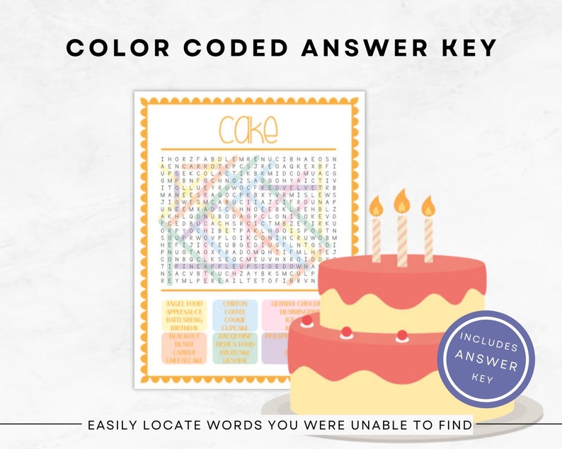 Cake Word Search, Instant Download | Print in Color/black Ink | US ...