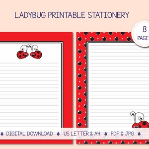 Ladybug Printable Stationery | Writing Paper for Instant Download ...