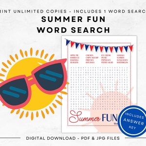 Summer Fun Word Search | Instant Download Puzzle, Party Game | Print in ...