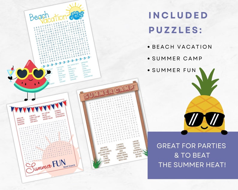 Beach Vacation Essential: Summer Word Searches for Kids and Adults ...