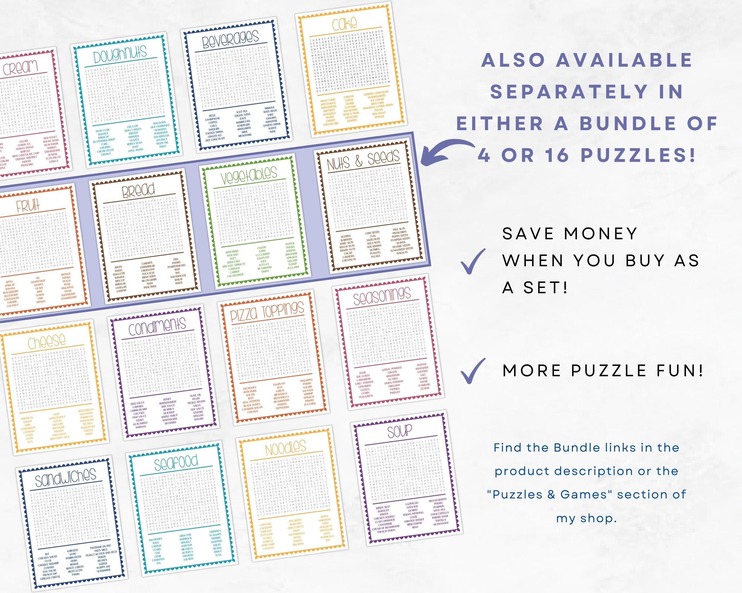 Nuts & Seeds Word Search, Instant Download Print in Color/black Ink US ...