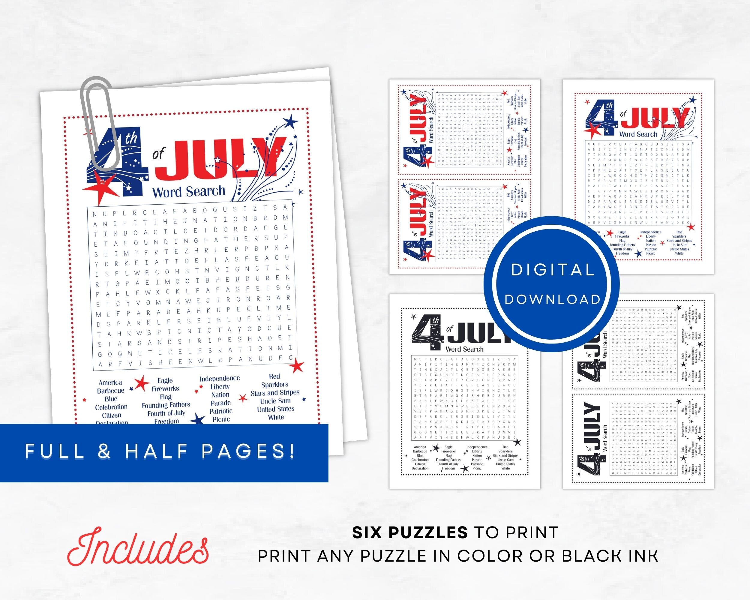 4th of July Word Search Bundle to Download | Patriotic Puzzles, Party ...