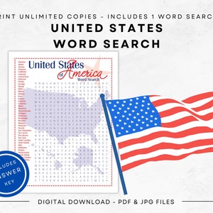 United States Word Search | Instant Download Puzzle, Great for Parties ...