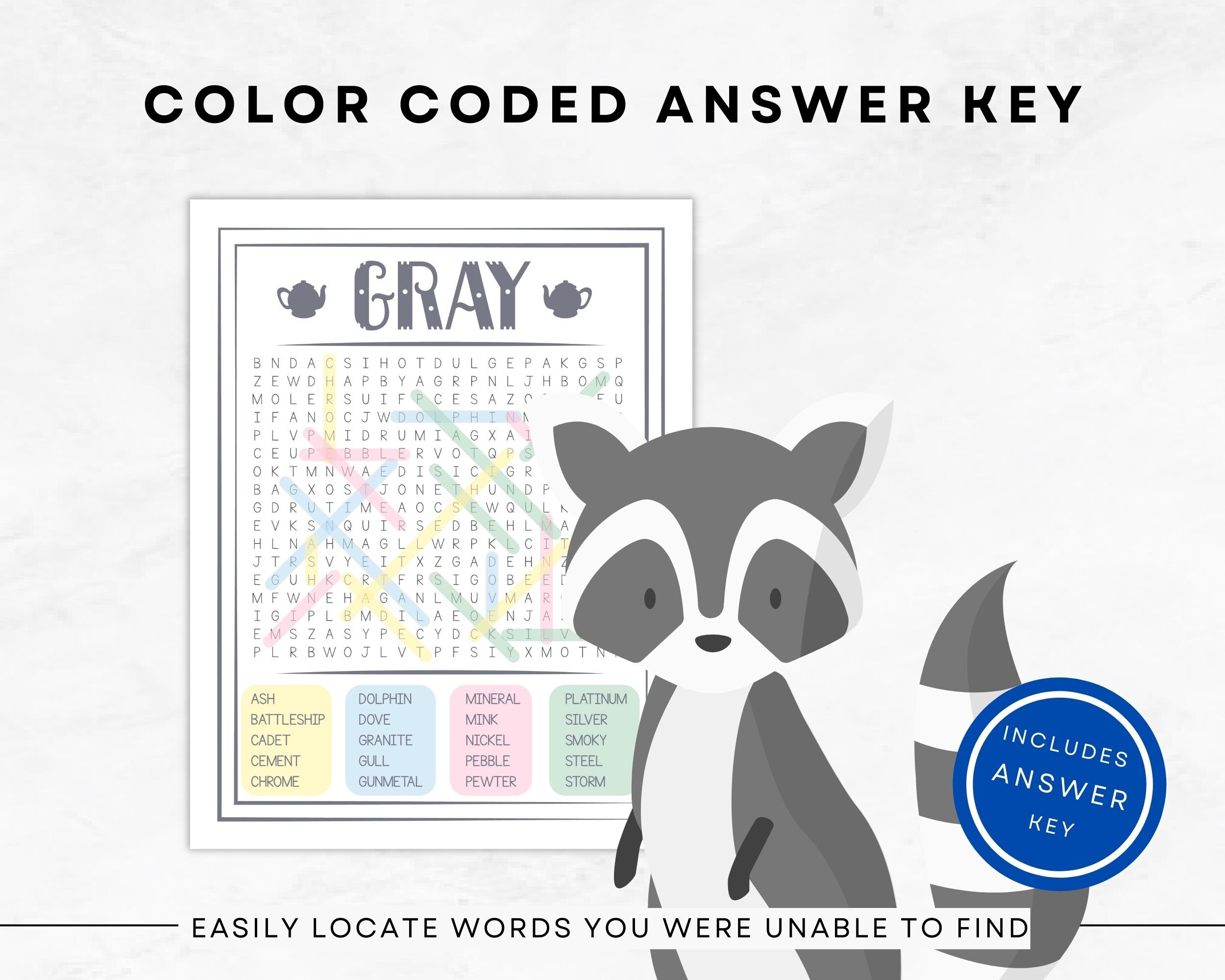 Gray Word Search for Instant Download Art Teacher Discussion of Color ...