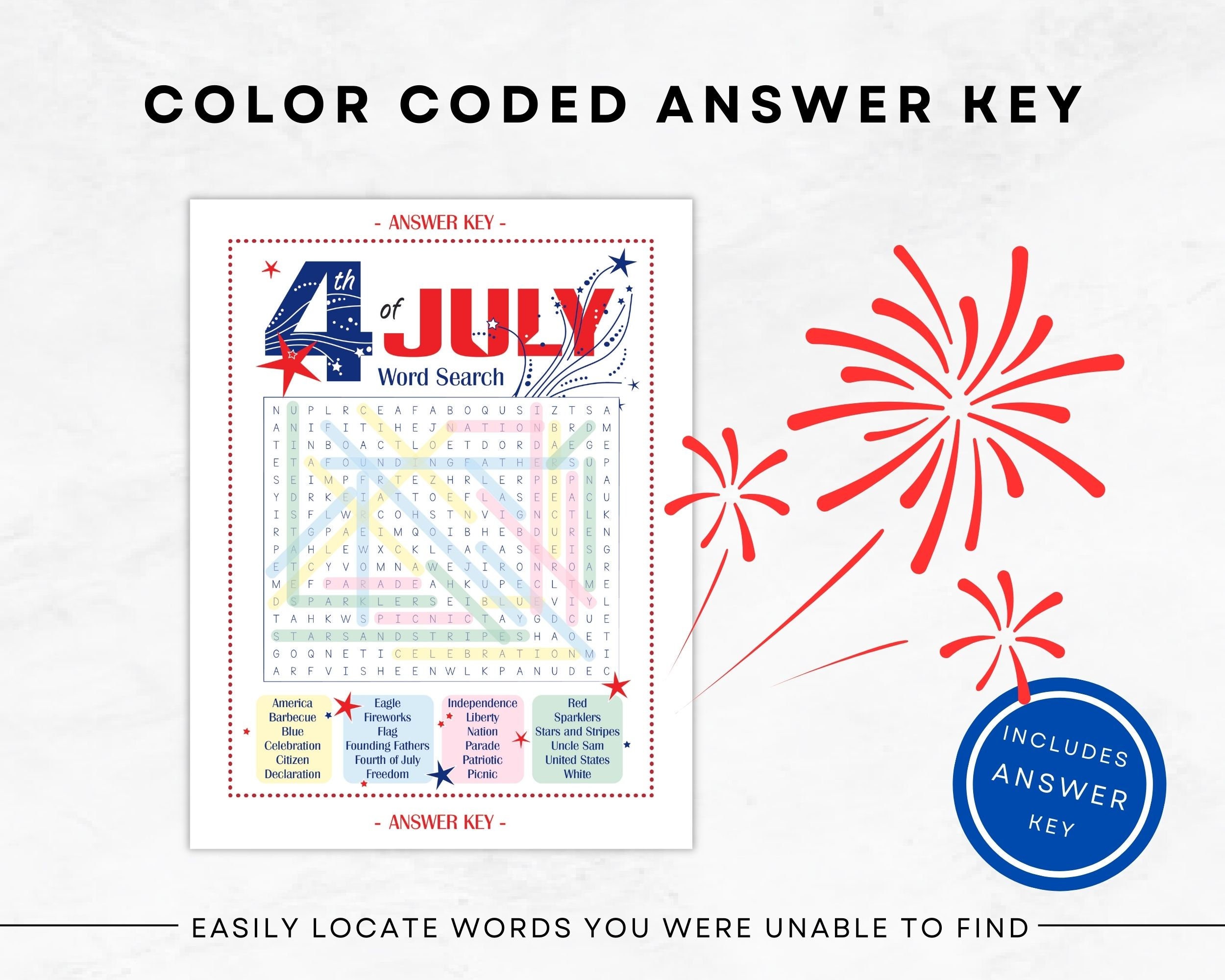 4th of July Word Search for Instant Download | Patriotic Puzzle, Great ...