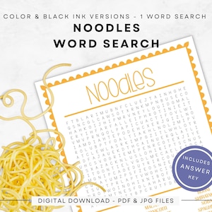 Noodles Word Search, Instant Download | Print in Color/black Ink | US ...