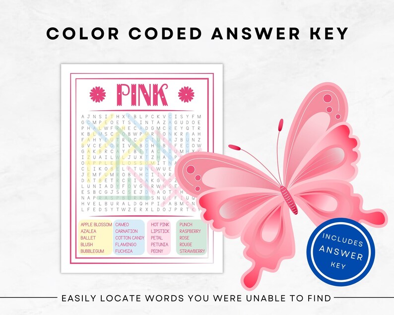 Pink Word Search Puzzle | Art Teacher Activity (PDF & JPG) - Etsy